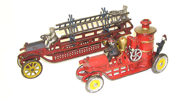 Rare Early Dent Cast Iron Fire Pumper Truck -Fantastic