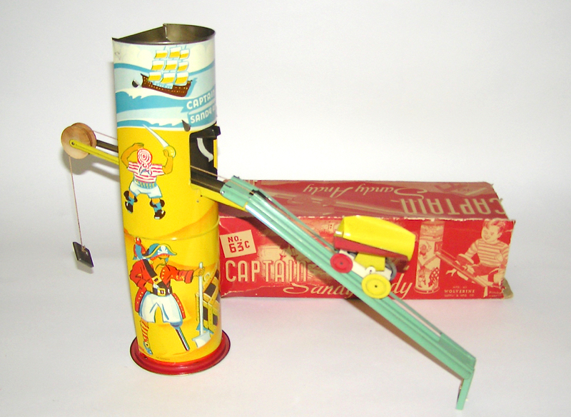Wonderful Vintage Wolverine Captain Sandy Andy # 63c Tin Sand Toy OB