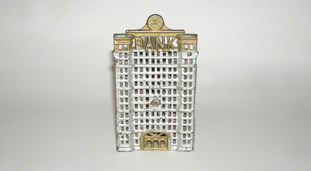 Hubley "Triangular Building" Cast Iron Bank