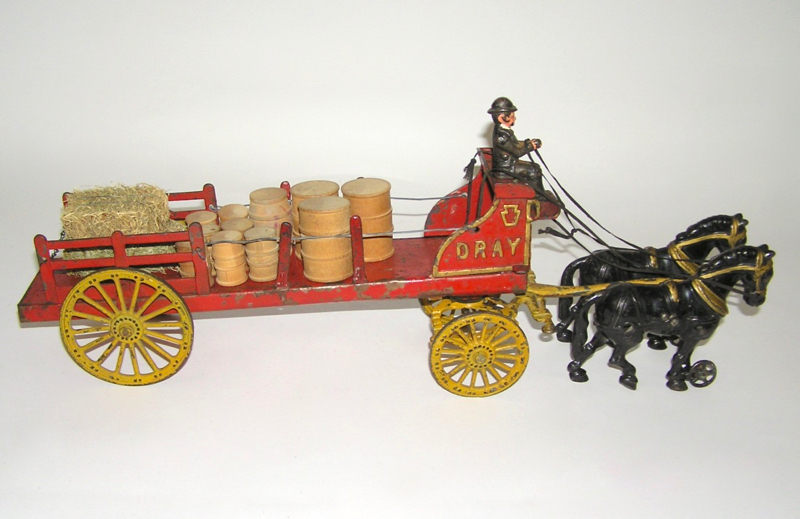 Hubley Cast Iron Horse Drawn Dray Farm Cart