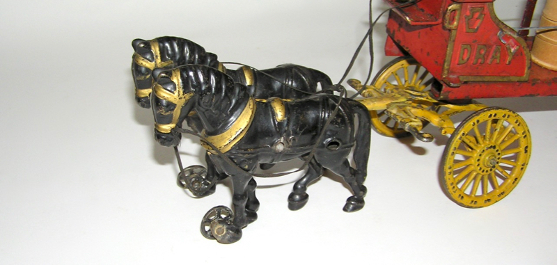 Hubley Cast Iron Horse Drawn Dray Farm Cart