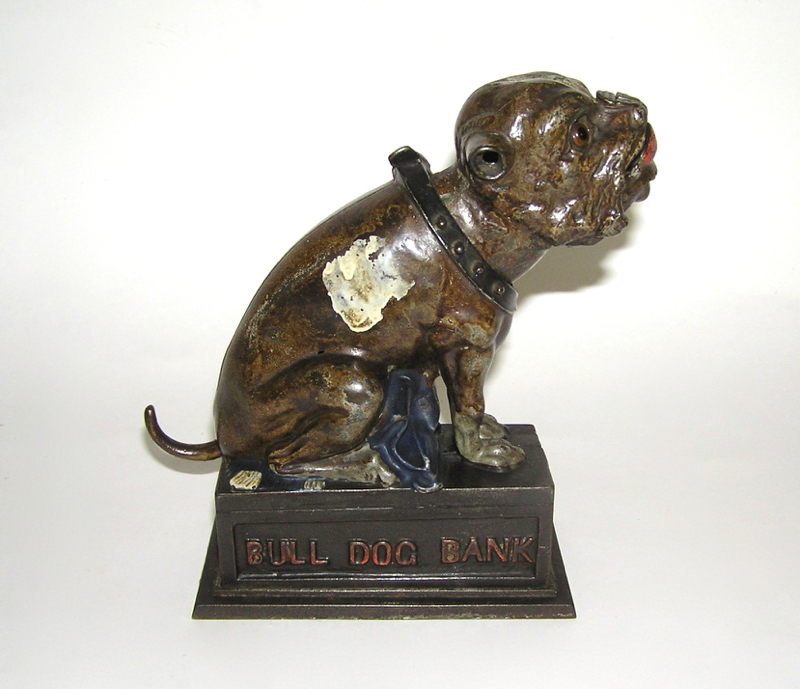 Wonderful Original Bull Dog Cast Iron Mechanical Bank 1880's